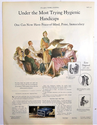 1927 KOTEX Ad, " Under the Most Trying Hygienic Handicaps, Bathroom ...