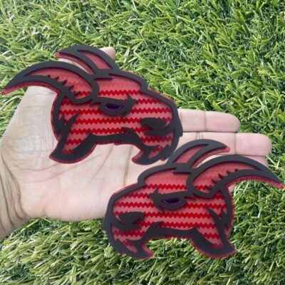 Angry Goat Emblem Badges Mirror Purple Eyes Carbon Fiber Red Set Of 2 ...