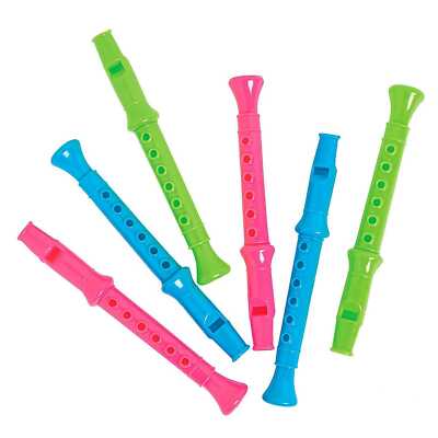 Neon Plastic Flutes Mini Recorders Pck of 6 Birthday Party Toys Favours ...