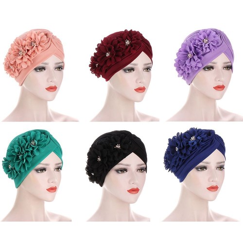 Indian Cap Elastic Pearls Headscarf Women Flowers Ruffle Bonnet Caps ...