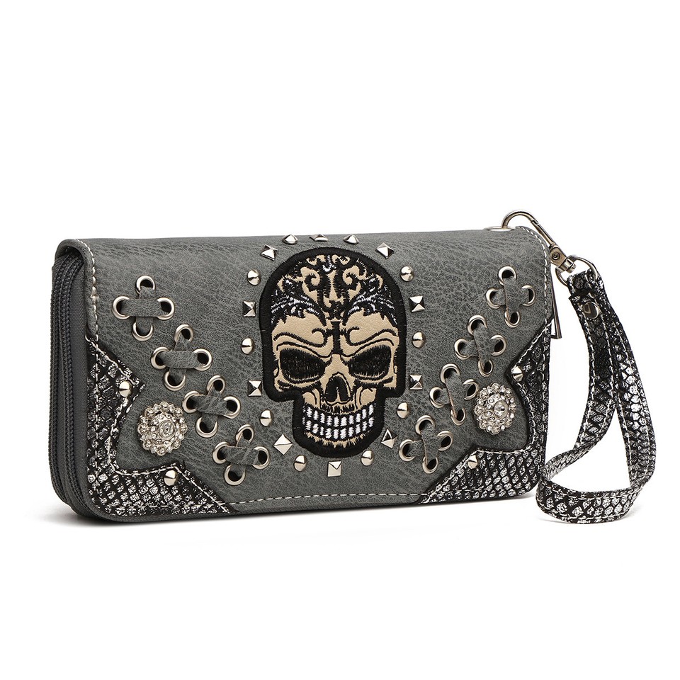 Sugar Skull Punk Handbag Studs Concealed Carry Purse Women Shoulder Bag ...