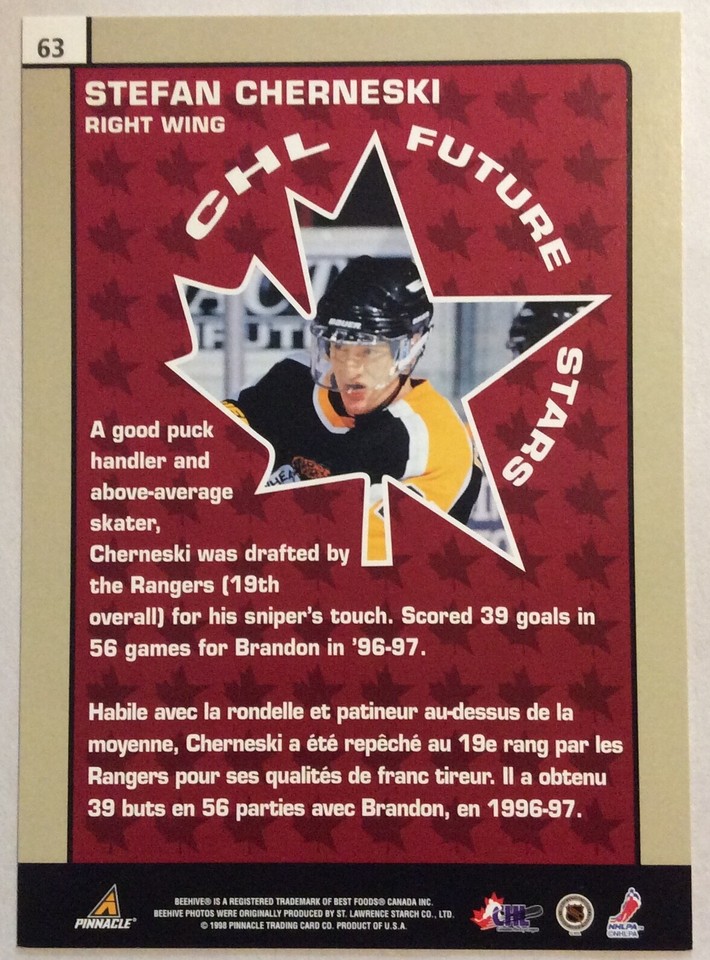 97-98 STEFAN CHERNESKI PINNACLE BEEHIVE 5X7 CHL FUTURE STARS ROOKIE ...