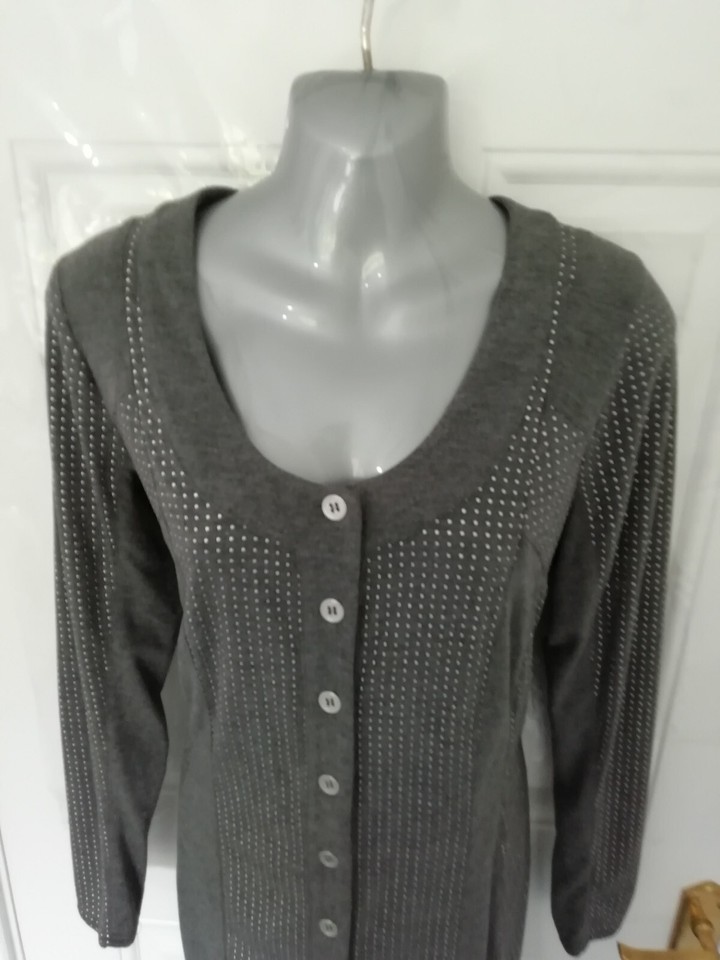 CHESCA Ladies Size 12 14 (1) Grey Silver Detailing Button Up Stretch ...