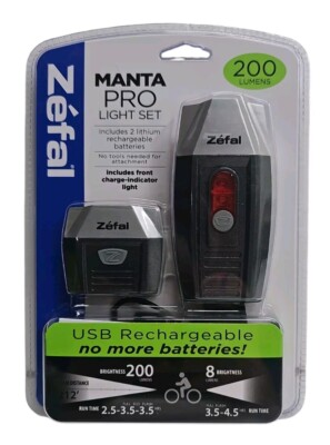 Zefal Manta Pro 200 Lumens Bike Front & Rear Lights- Rechargeable with ...