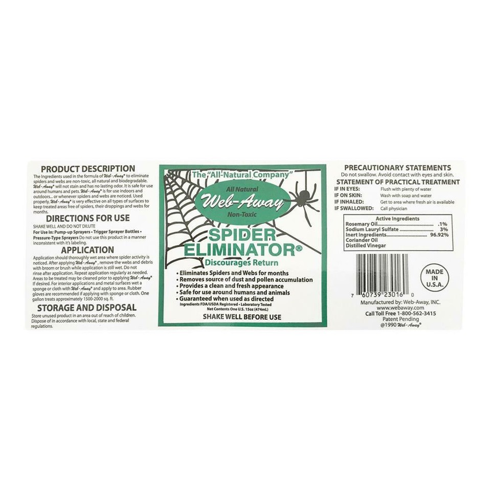 Web-Away SPIDER REPELLENT SPRAY NATURAL WEB ELIMINATOR EFFECTIVE FOR ...