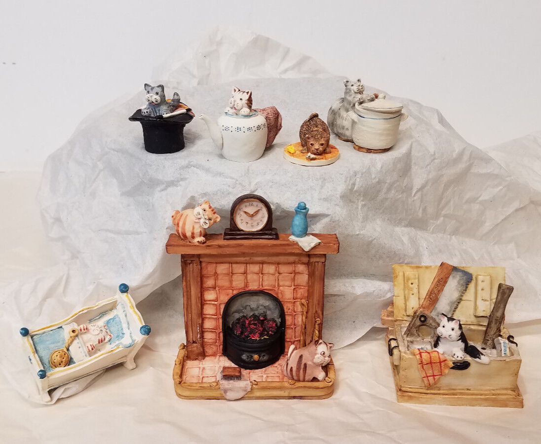 Lot of 7 Vintage Peter Fagan Cats & Fireplace Scene Handpainted ...