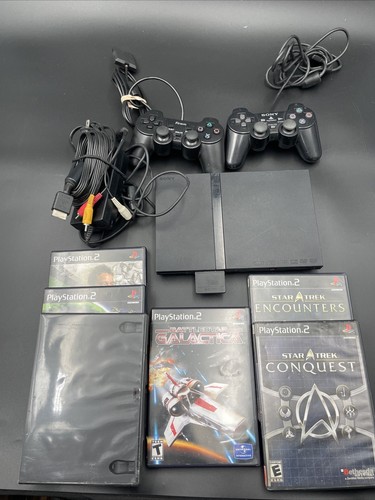 Sony PS2 Slim Console Bundle W/ 2 Controllers 7 Games & Memory Card ...