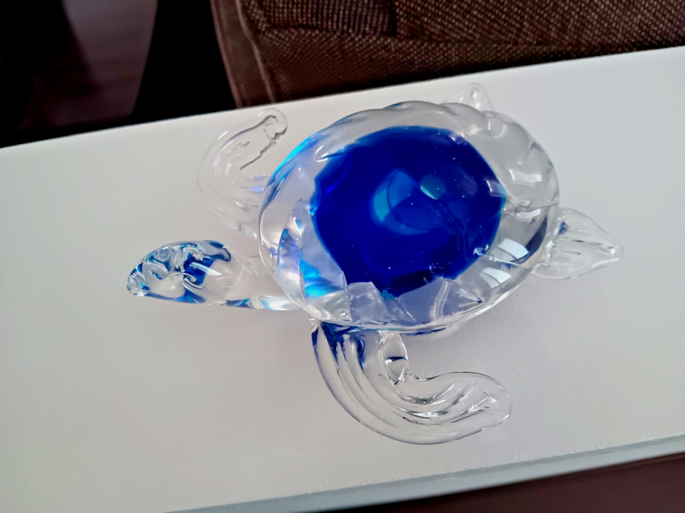 Art Glass Sea Turtle Blue & Clear Glass Paperweight 6 Inches Long | eBay