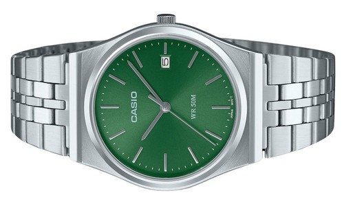 Casio MTP-B145D-3A Silver Stainless Steel Green Dial Retro Men Watch ...