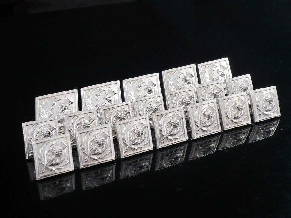 19 Scottish Thistle Sterling Silver Kilt Jacket Buttons, Hamilton ...