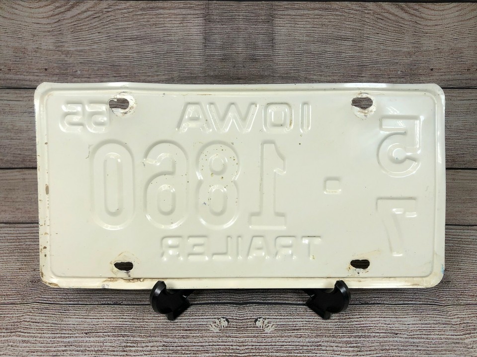 1965 Iowa Trailer License Plate #1860, 57 Linn, White vintage raised ...