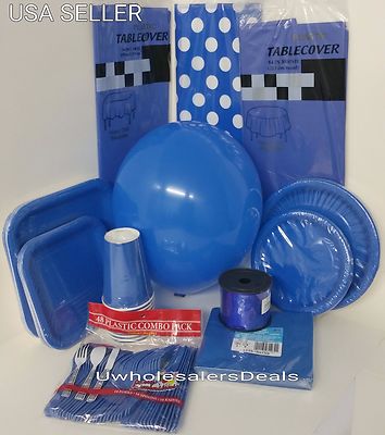 Blue Party Paper Plates Napkins Cups Cutlery Table Covers Balloons ...