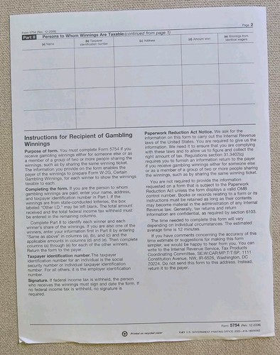IRS Form 5754 Statement By Person Receiving Gambling Winnings, Any Year ...