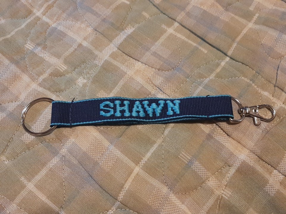 SHAWN Embroidered Name Strap Key Ring, Keychain with Clasp (BLUE) | eBay