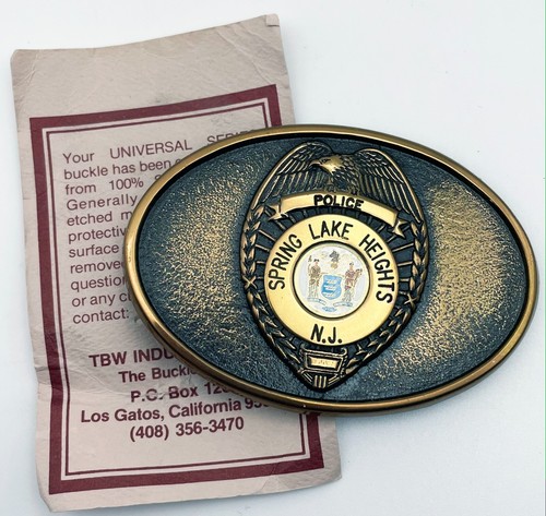 VTG Spring Lake Heights New Jersey Police Belt Buckle Solid Brass w ...