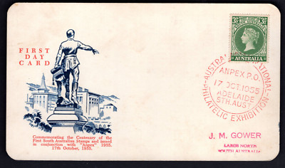 1955 SA ANPEX 5d Exhibition Red Ink Cancel GOWER CARD SOUTH AUSTRALIA ...
