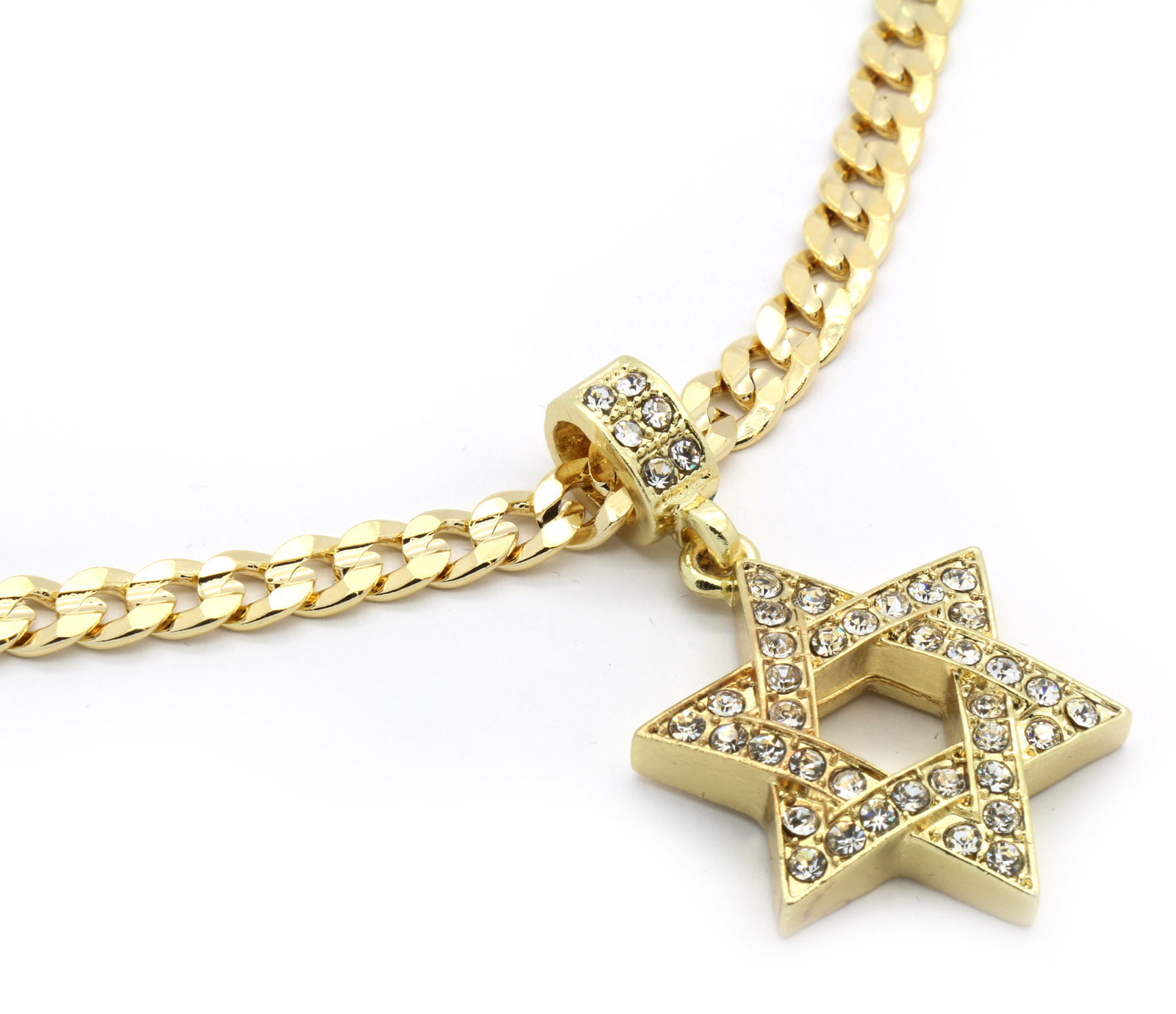 Men Gold Plated Star Of David Pendant Iced Cubic Zirconia 24" 6mm Cuban ...