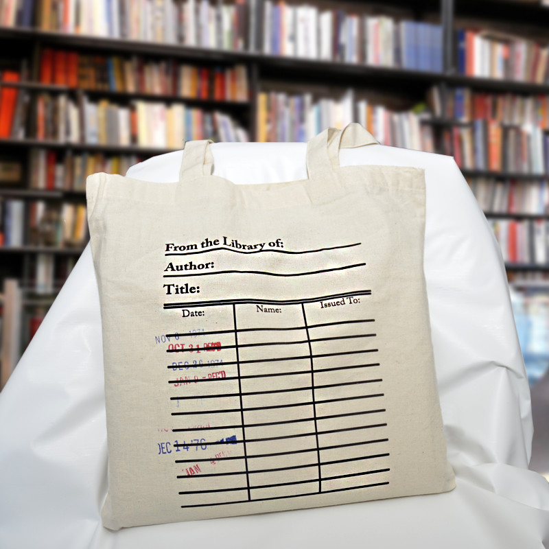 Library card tote bag. Library card with day due stamps handbag. Book ...