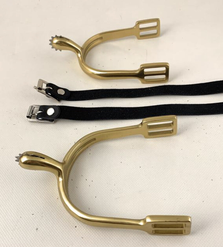 🌟(1 Pair) Model 1885 Solid Brass Combat Cavalry Spurs, Rowel & Leather ...