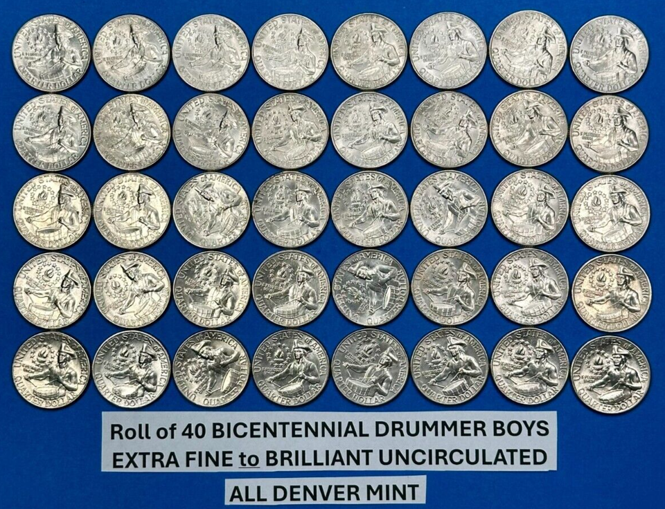 1976-D Bicentennial Drummer Boy Quarters Roll Lot of 40 EXTRA FINE ...