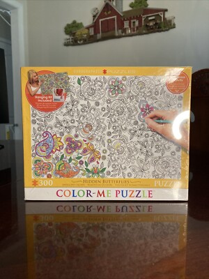NEW Color Me Puzzle Hidden Butterflies 300 Pc Eurographics Anti Stress ...