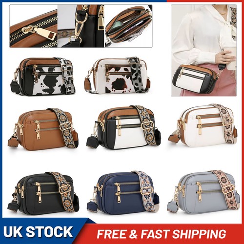 Women Shoulder Bag Leather Messenger Bag Ladies Wide Strap Cross Body ...