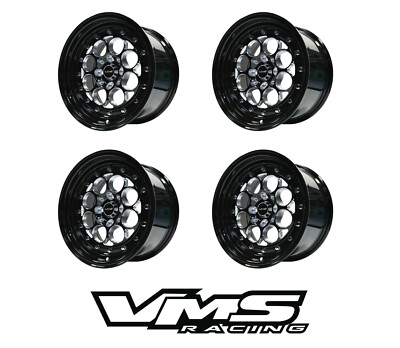4 15X8 VMS RACING REVOLVER BLACK IMPORT DRAG WHEELS 4X100/4X114 ET20 ...