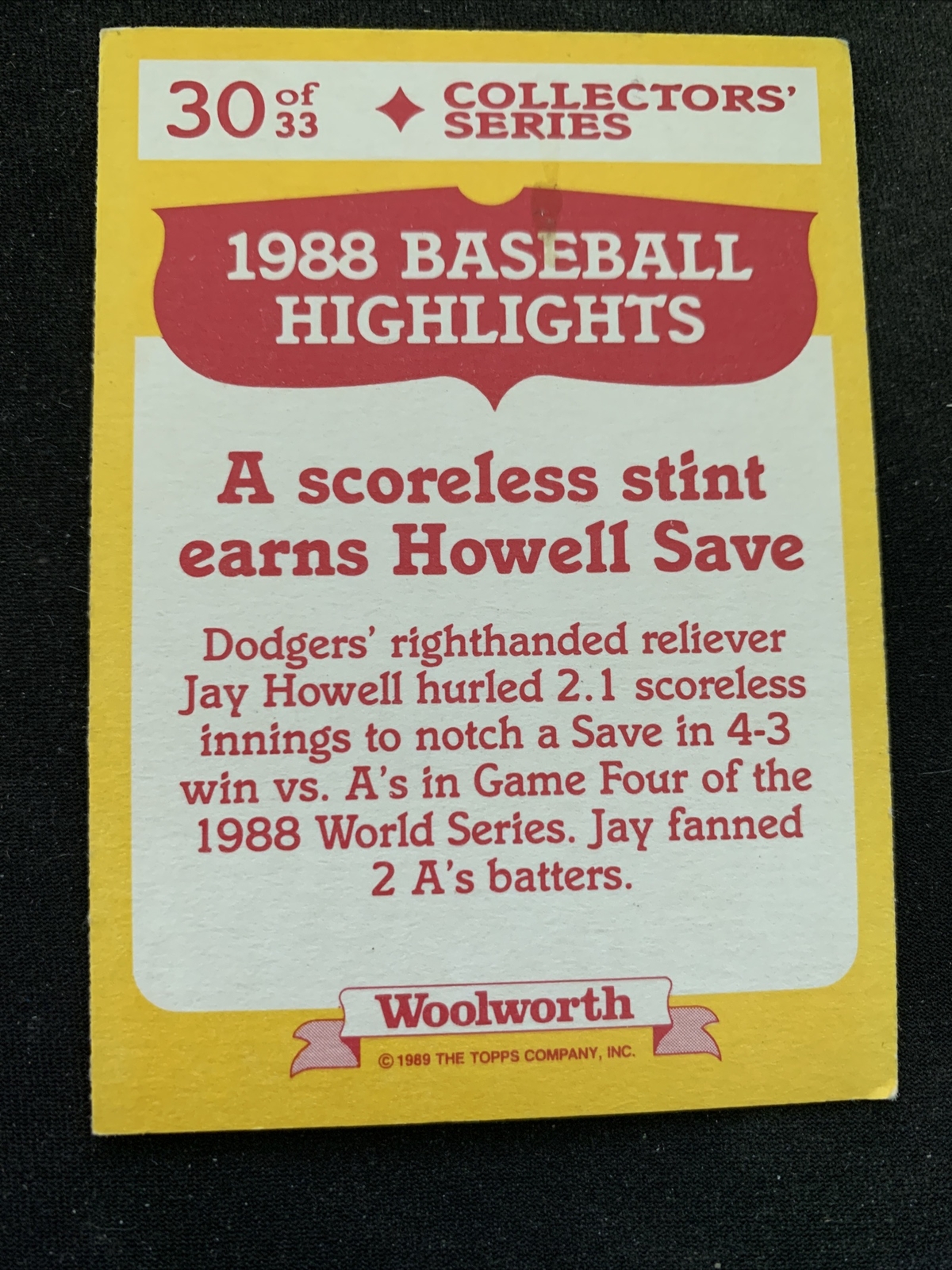 1989 Topps Woolworth Baseball Highlights - #30 Jay Howell for sale ...