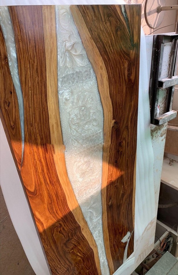 72"x30" Walnut Barn Door Slab, Custom Walnut White Resin River Epoxy ...