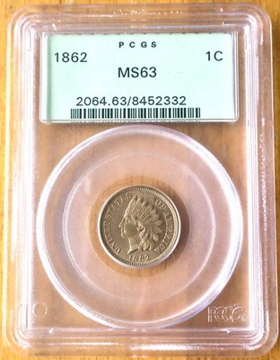 1862 Indian Head Cent Graded MS63 by PCGS Vintage Green Label Holder | eBay