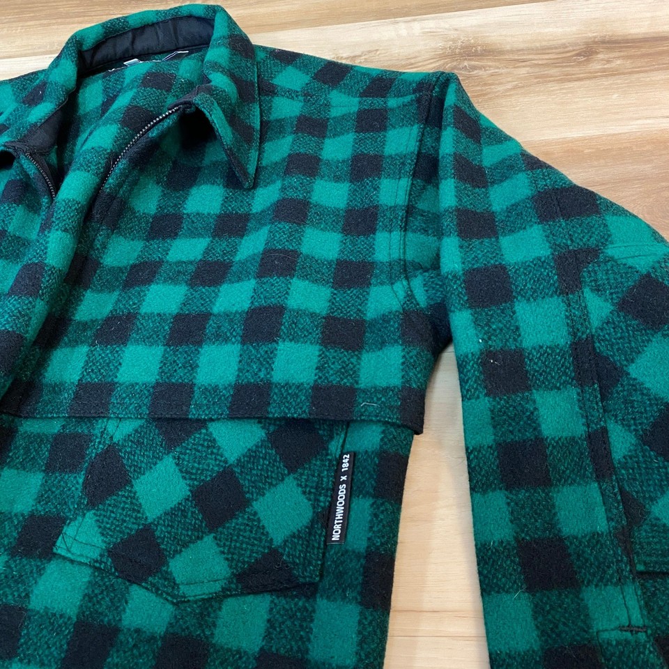 Johnson Woolen Mills Cruiser Jacket Mens Large Green Buffalo Check Zip ...
