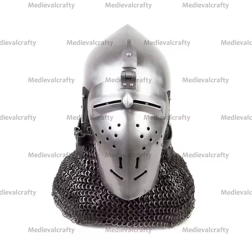 Medieval Italian Bacinet Klappvisor Helmet Buhurt Fighting Chainmail ...