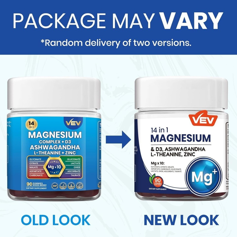 VEV Magnesium Citrate and Glycinate Gummies for Adults 14 in 1 Magnesium and d3, | eBay