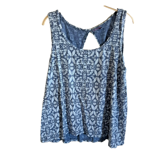 Fresh Produce Women’s Tank Blue Geometric Print Open Keyhole Back Sz ...