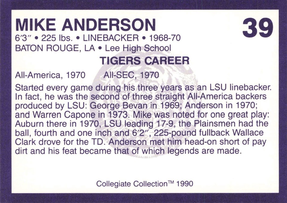 Mike Anderson #39 1990 Collegiate Collection LSU Tigers LSU Tigers | eBay