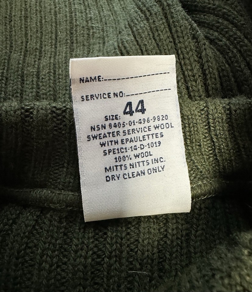 USMC Woolly Pully Wool Military Service Uniform Sweater OD Green Size ...