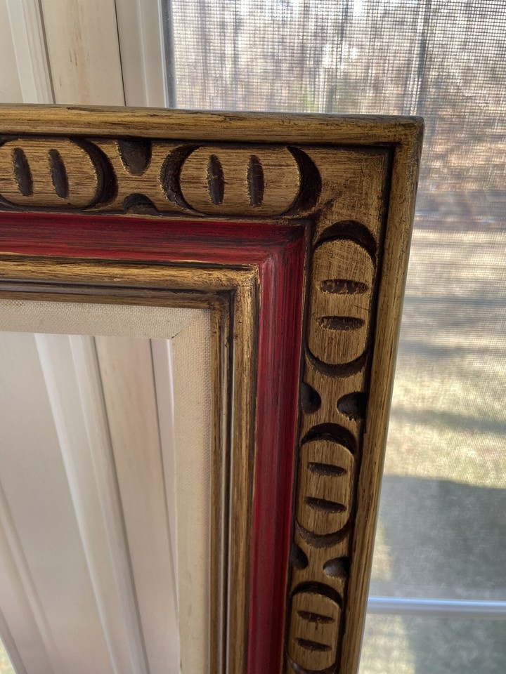 VINTAGE HAND CARVED GILDED / RED WOOD FRAME FOR PAINTING 10 X 8 INCH (c ...
