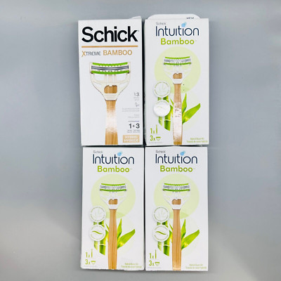Schick/Intuition Bamboo Razor Handle+3 Cartridges 3 Blade Damaged Box ...