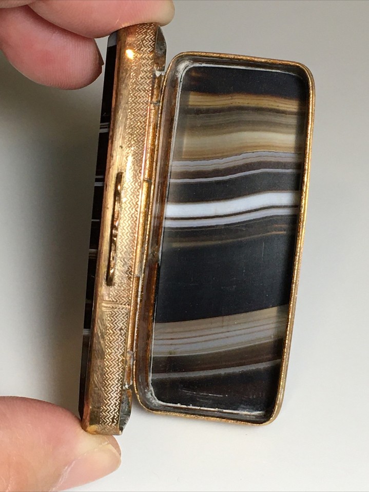 Antique miniature Agate Silver Plated Hinged trinket / snuff / Pill box ...