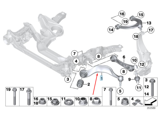 BMW 5 GT F07 Front Right Lower Control Arm 31126777730 6777730 2015 OEM ...