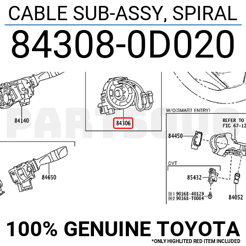843080D020 Genuine Toyota CABLE SUB-ASSY, SPIRAL 84308-0D020 | eBay