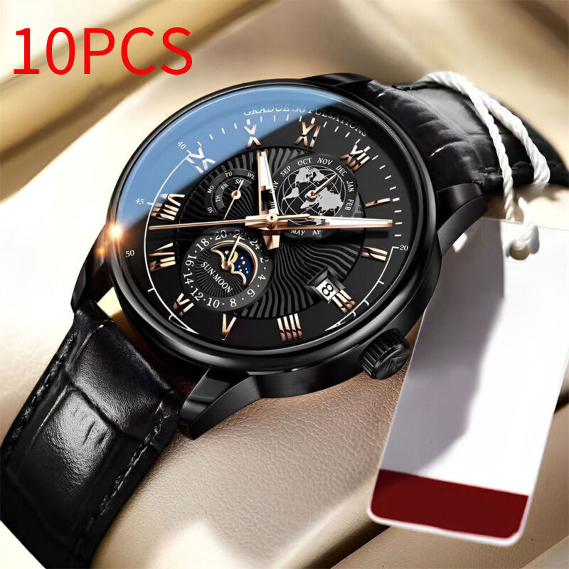 Watch Leather Waterproof Luminous Men's Quartz Wristwatch Luxury Man ...
