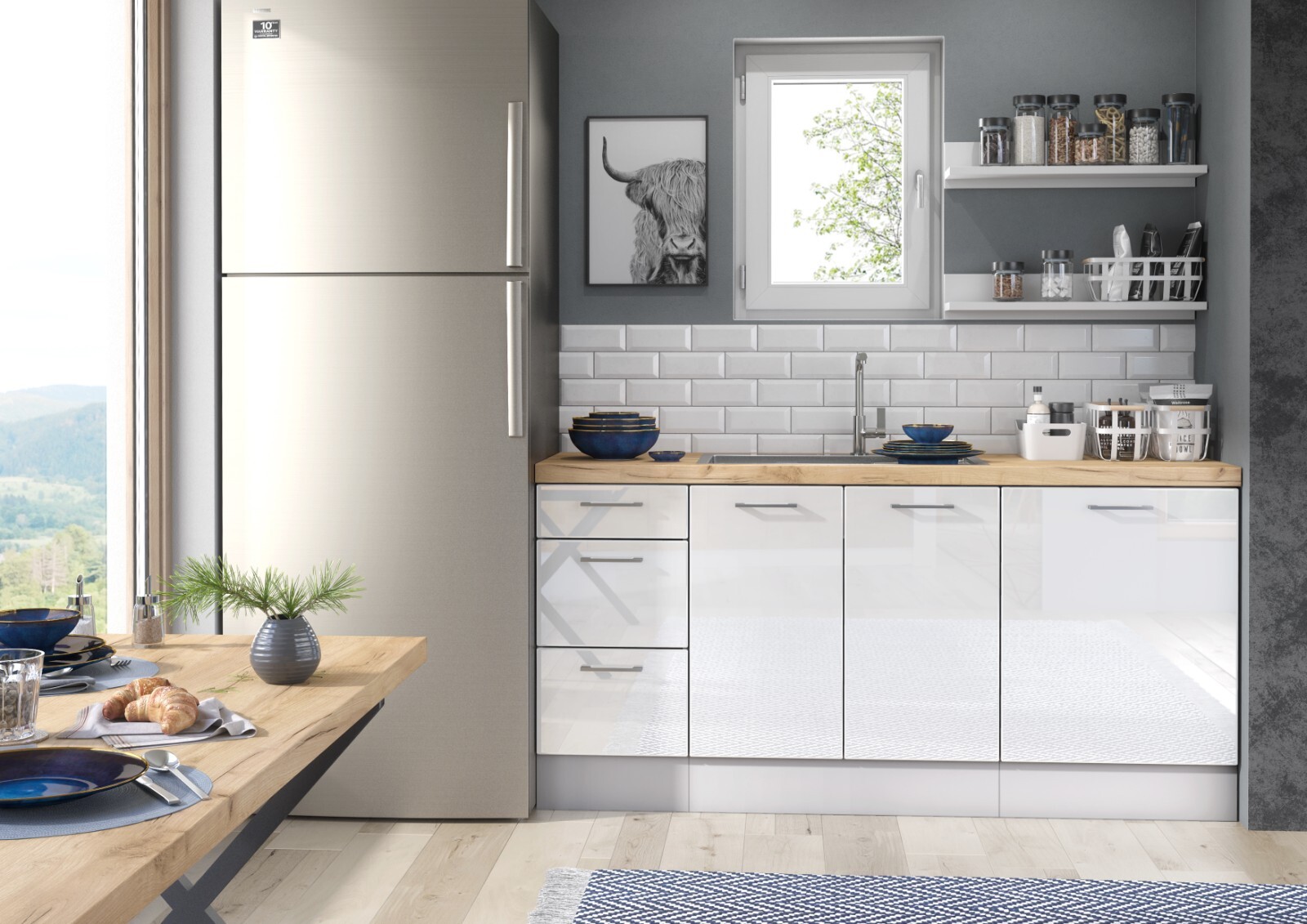 Kitchen Drawer Unit Base Cabinet White Gloss 400mm Cupboard Slim Soft ...