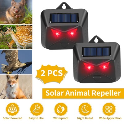 2Pcs Solar Predator Guard Light Red LED Deterrent Light Night Animal ...