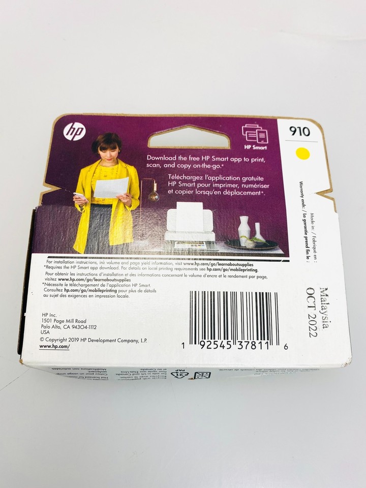 HP Genuine 910 Yellow Ink 3YL60AN Oct 2022 Exp | eBay
