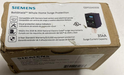 Siemens QSPD2A035B 35 KAmp Home BoltShield Indoor Surge Protection ...