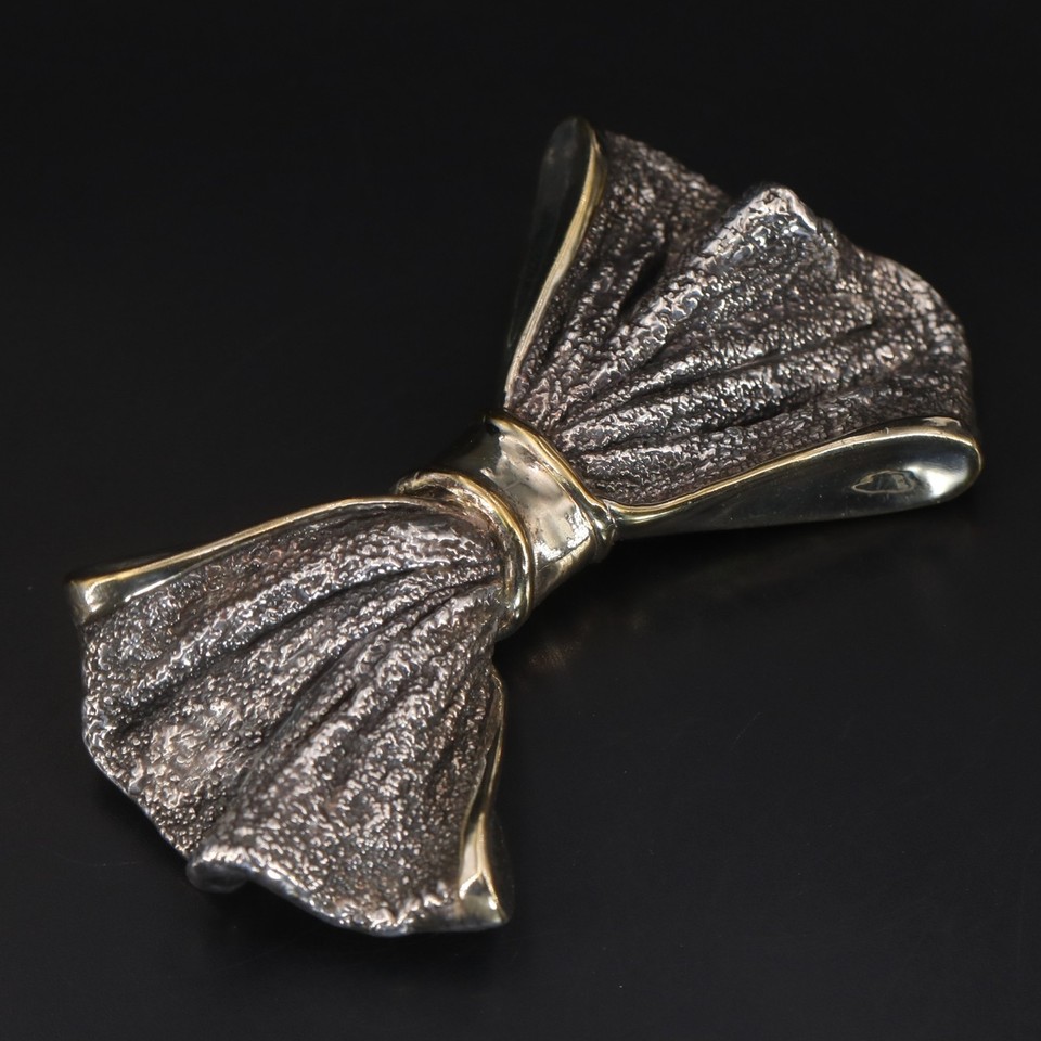 Sterling Silver - N.S BAR-ON Electroform Two-Tone Ribbon Bow Brooch Pin ...