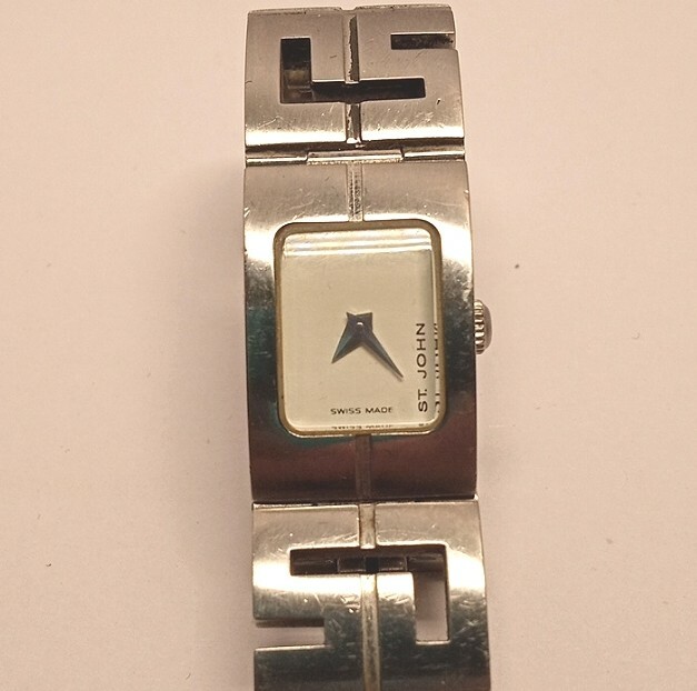 St John Signature Logo Sliver Tone Swiss Made Wrist Watch. Battery Runs ...