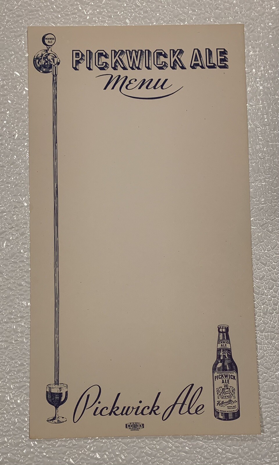 30'S PICKWICK HAFFENREFFER ALE BEER BOTTLE MENU INSERT BOSTON ...