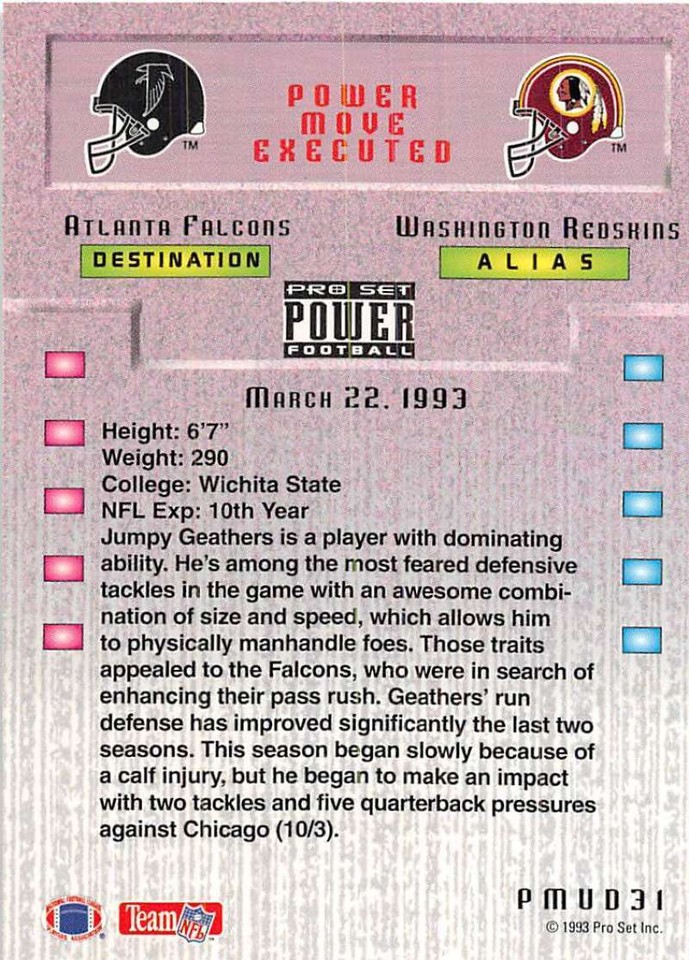 1993 Power Update Moves #31 Jumpy Geathers NM-MT Falcons | eBay